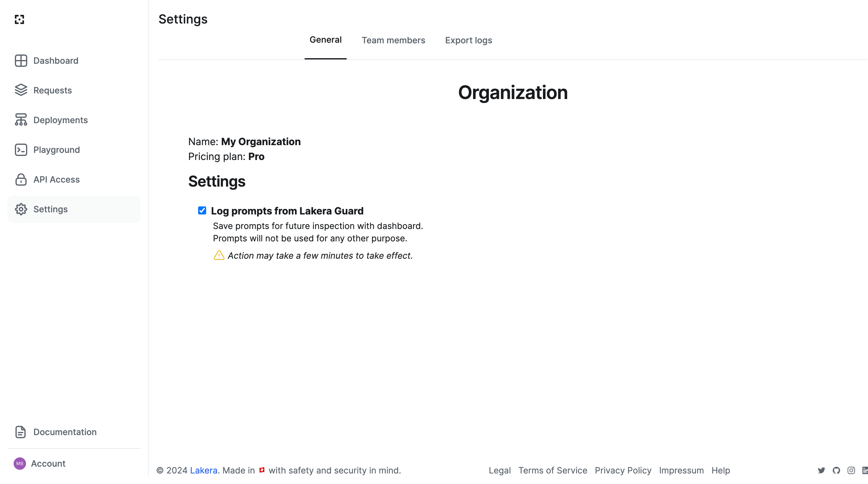 Lakera Dashboard | Lakera API documentation